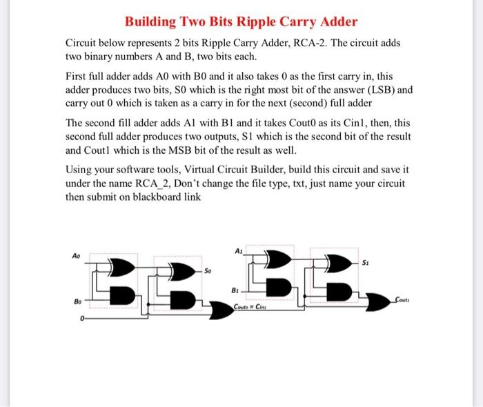 Solved Building Two Bits Ripple Carry Adder Circuit below | Chegg.com