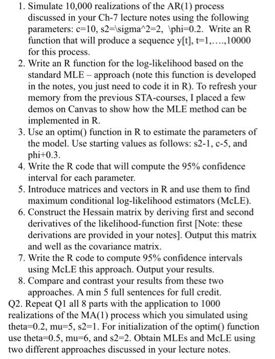 Solved 1. Simulate 10,000 realizations of the AR(1) process | Chegg.com