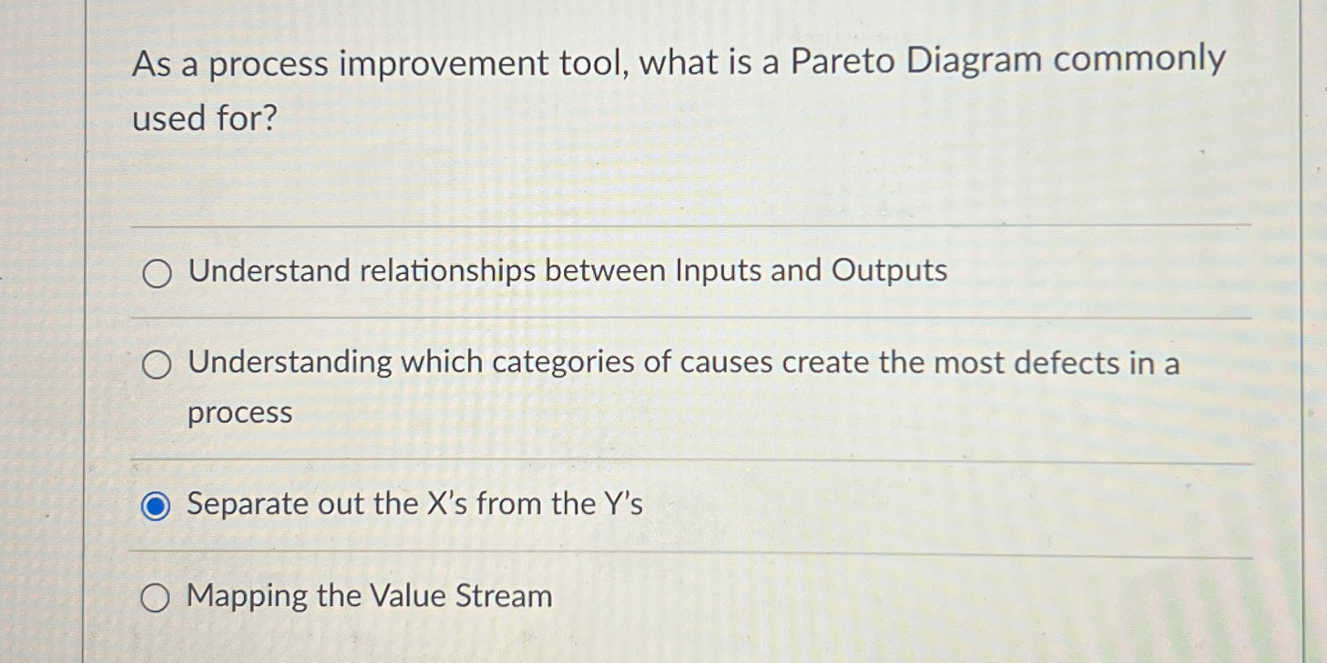 Solved As a process improvement tool, what is a Pareto | Chegg.com