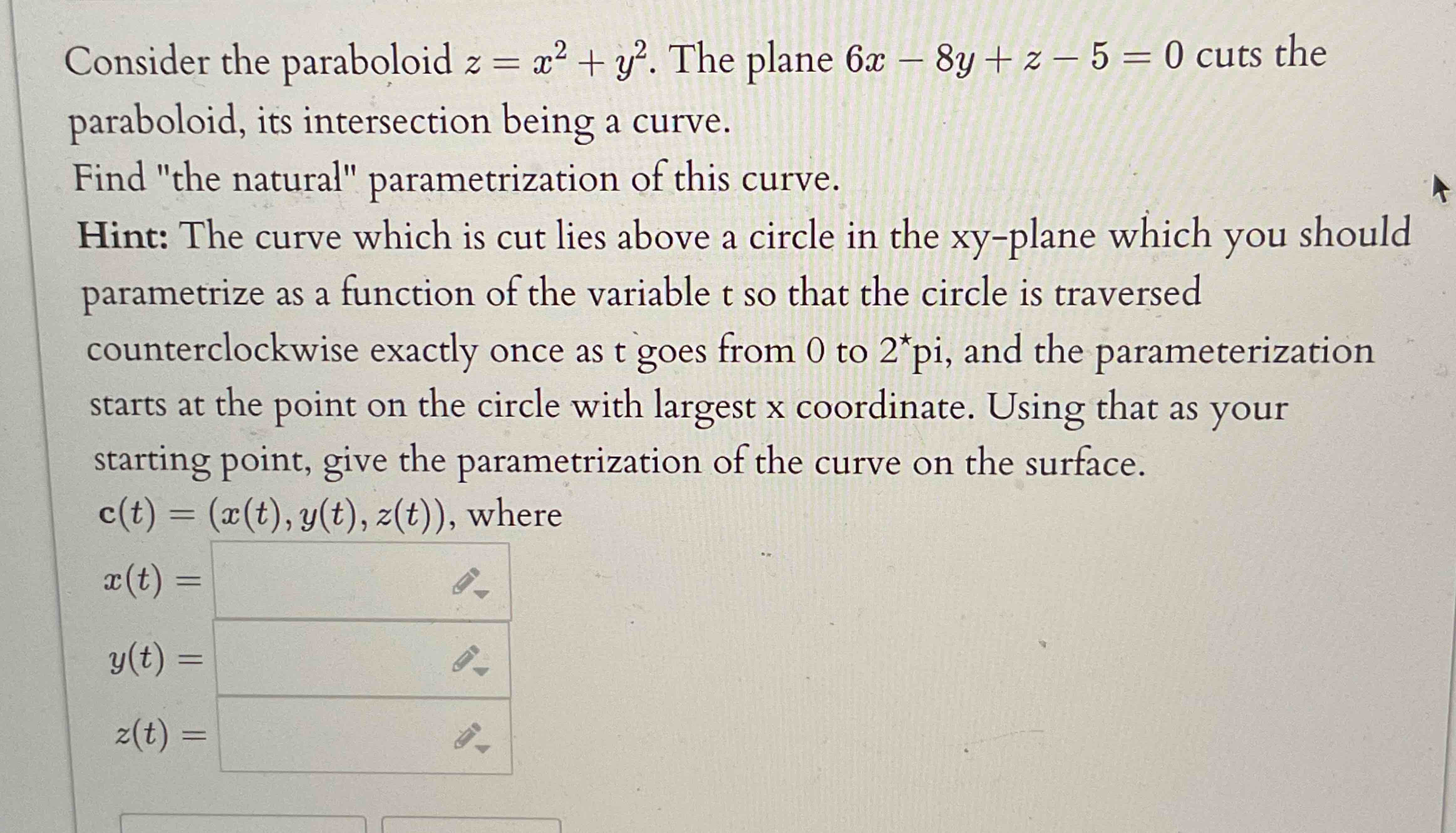Solved Consider the paraboloid z=x2+y2. ﻿The plane | Chegg.com