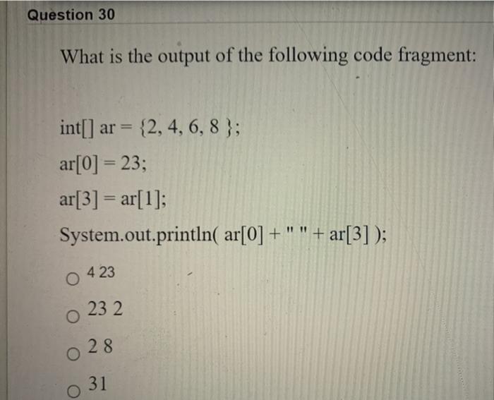 Solved Question 28 Method signature consists of Method Name, | Chegg.com