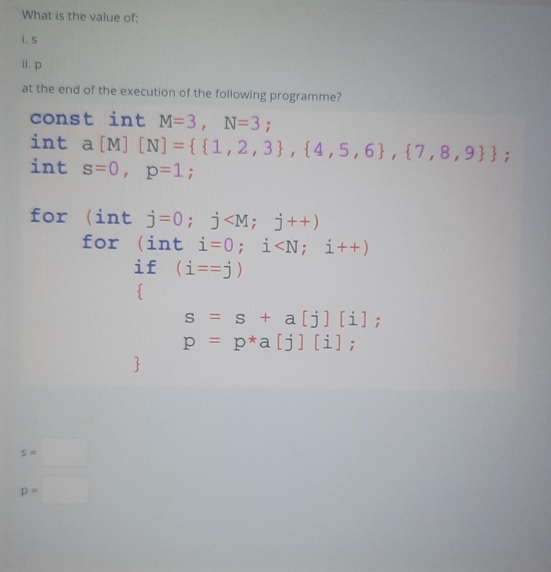 Solved ii. p at the end of the execution of the following | Chegg.com