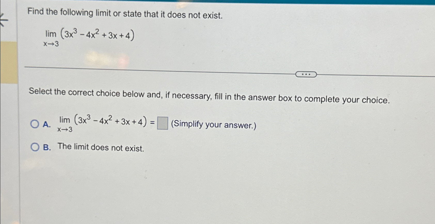 Solved Find the following limit or state that it does not | Chegg.com