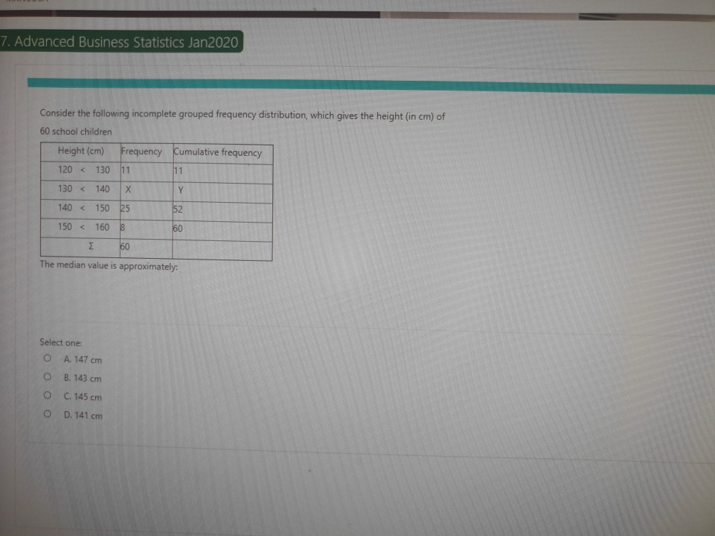 Solved 7. Advanced Business Statistics Jan2020 Consider the | Chegg.com