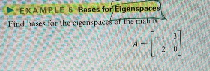Solved EXAMPLE 6 Bases for Eigenspaces Find bases for the | Chegg.com