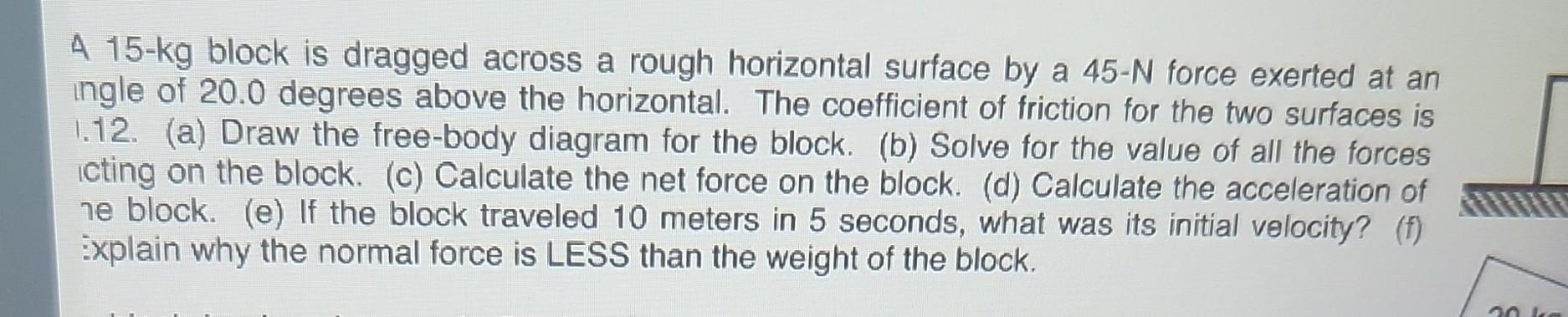 Solved A 15-kg block is dragged across a rough horizontal | Chegg.com