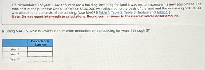 Solved On November 10 of year 1 , Javier purchased a | Chegg.com