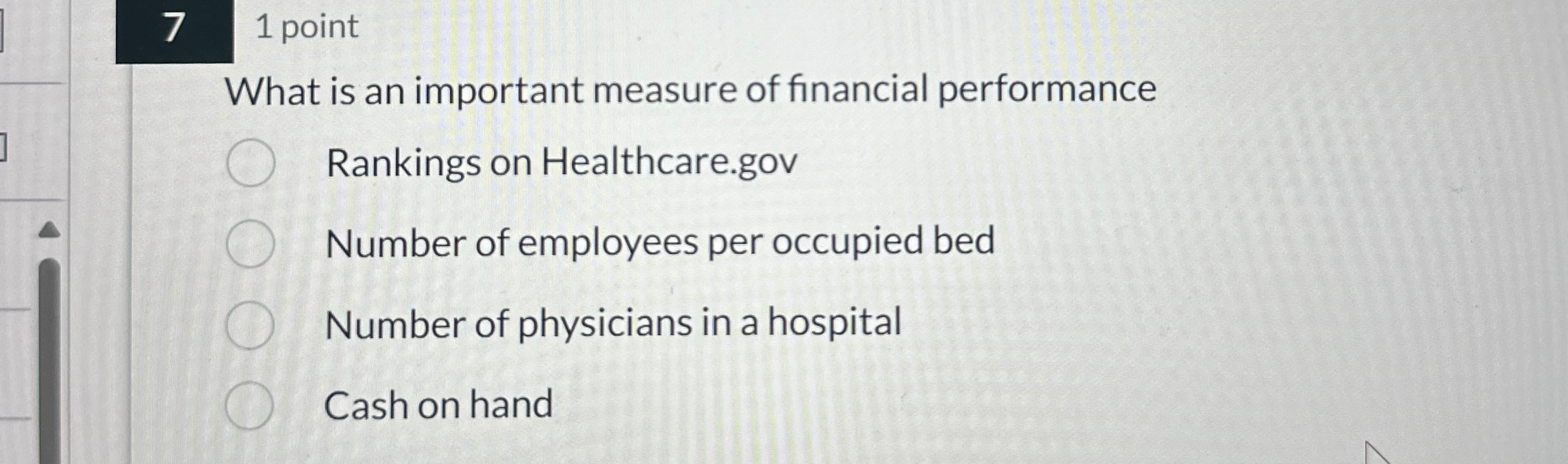 Solved 71 ﻿pointWhat is an important measure of financial | Chegg.com