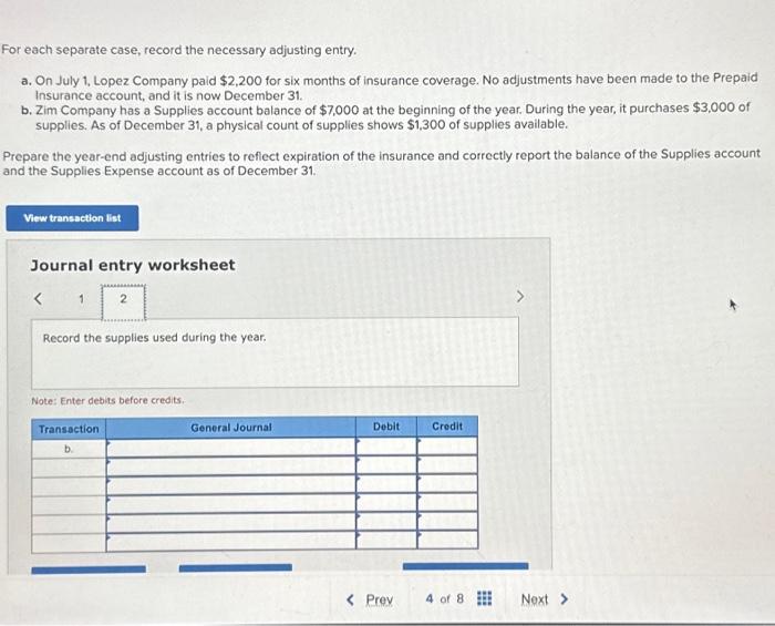 Solved For each separate case, record the necessary | Chegg.com