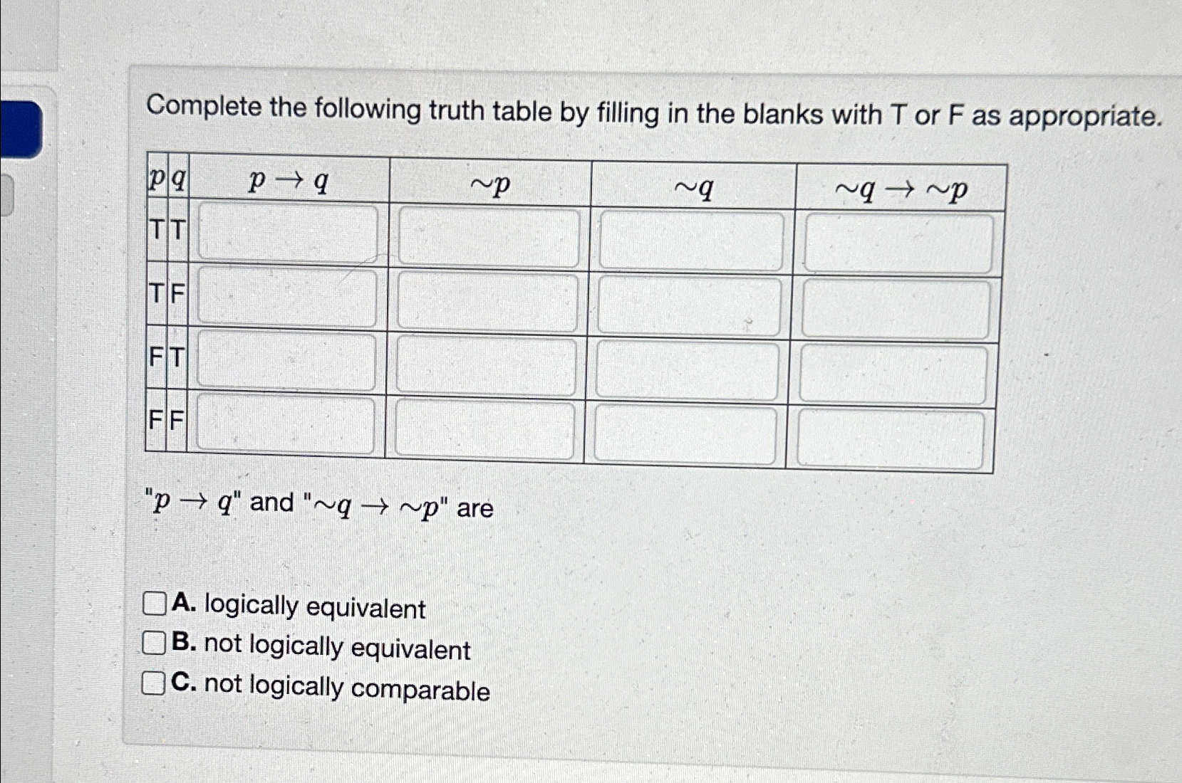 Solved Complete the following truth table by filling in the | Chegg.com