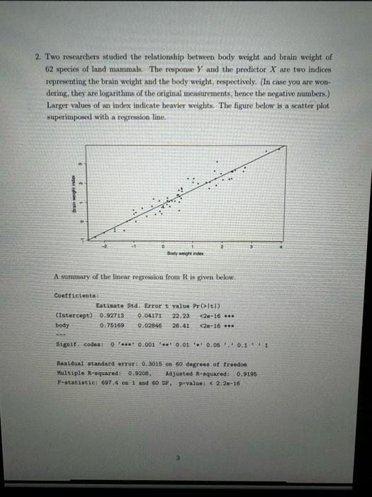 Solved 2. Two researchers studied the relationship between | Chegg.com