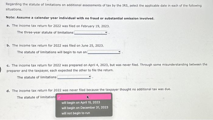 Solved Regarding the statute of limitations on additional | Chegg.com