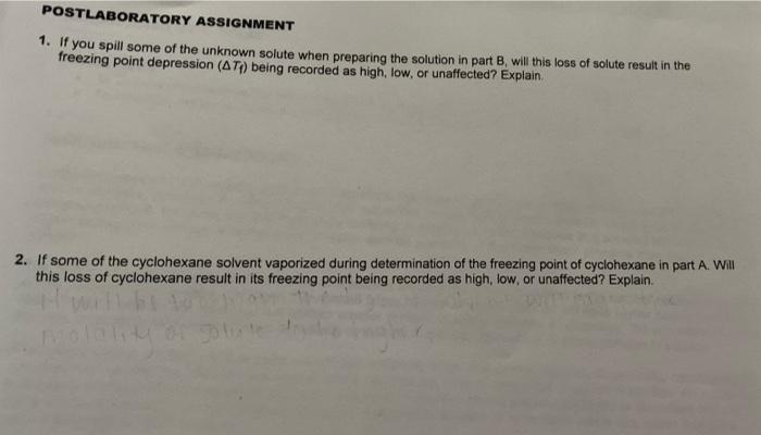 Solved POSTLABORATORY ASSIGNMENT 1. If you spill some of the | Chegg.com