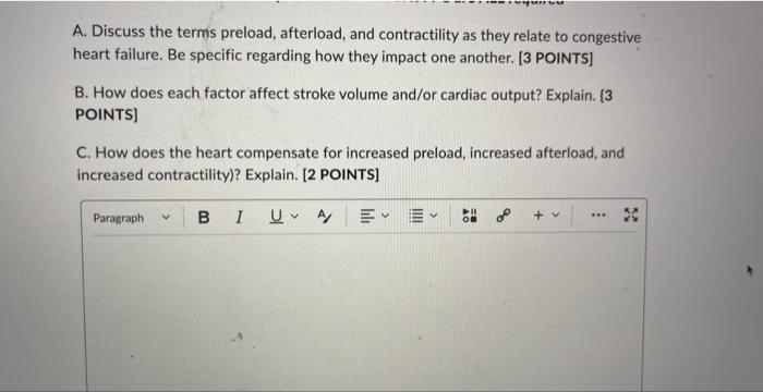 Solved A. Discuss the terms preload, afterload, and | Chegg.com