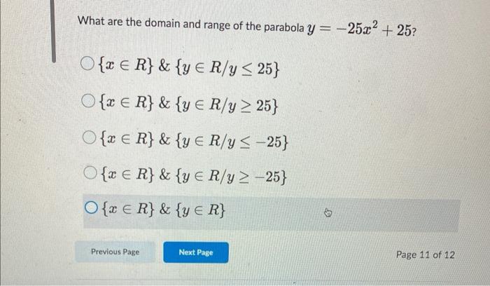 Solved What are the domain and range of the parabola | Chegg.com