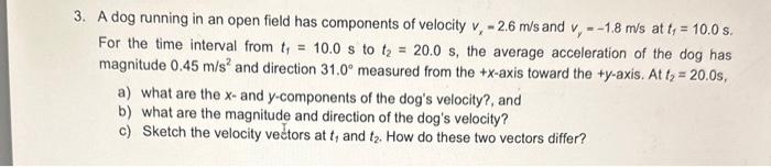 Solved 3. A dog running in an open field has components of | Chegg.com