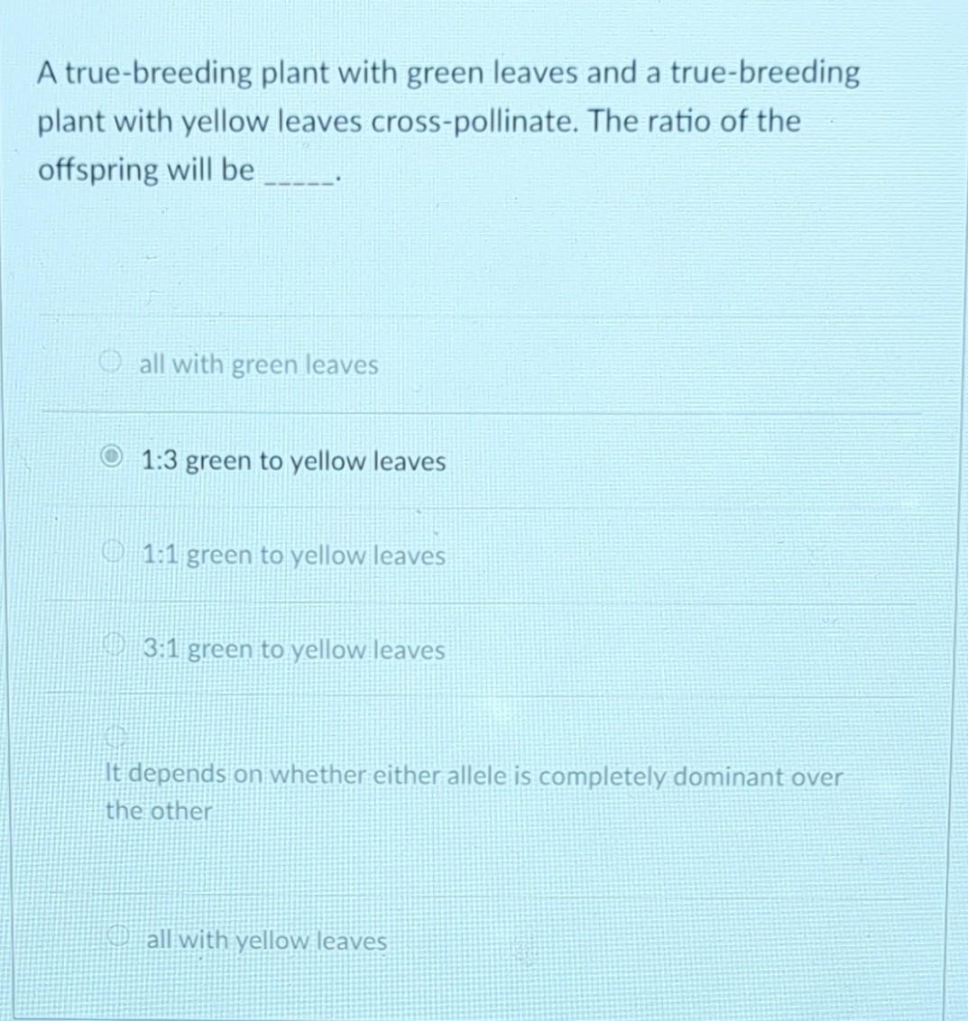 Solved A true-breeding plant with green leaves and a | Chegg.com