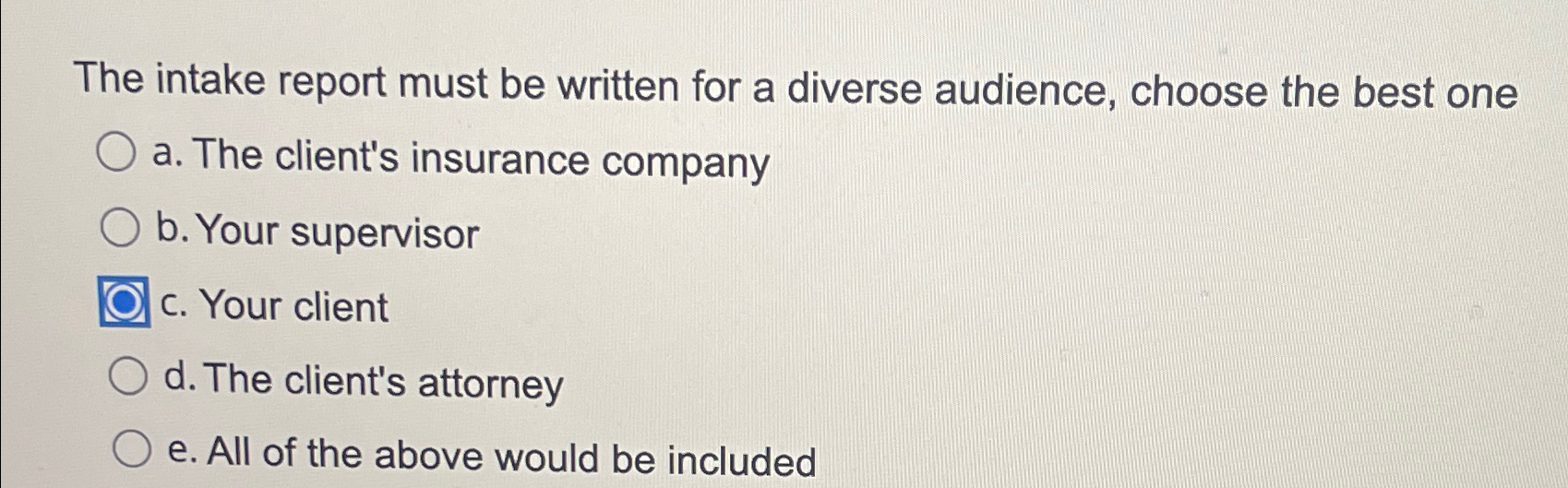 Solved The intake report must be written for a diverse | Chegg.com