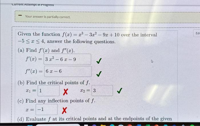 Solved Given the function f(x)=x3−3x2−9x+10 over the | Chegg.com