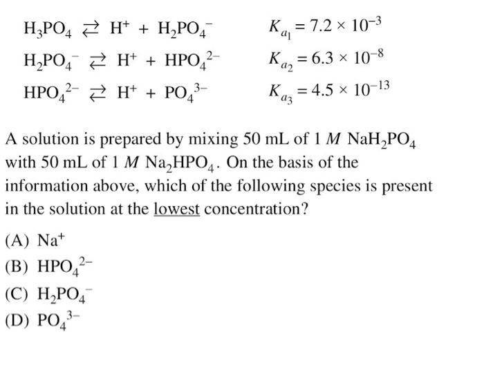 Solved = H2PO4 H+ + H2PO4 H2PO4 = H+ + HPO 2- HPO42- H+ + | Chegg.com