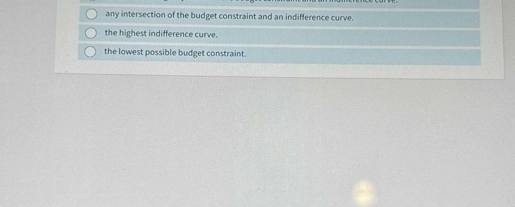 Solved any intersection of the budget constraint and an | Chegg.com