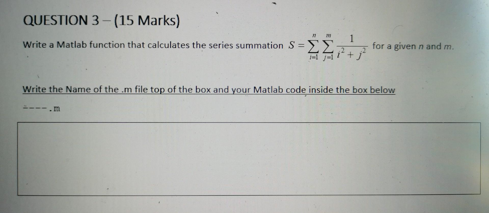 Solved Question 3 15 Marks Write A Matlab Function That