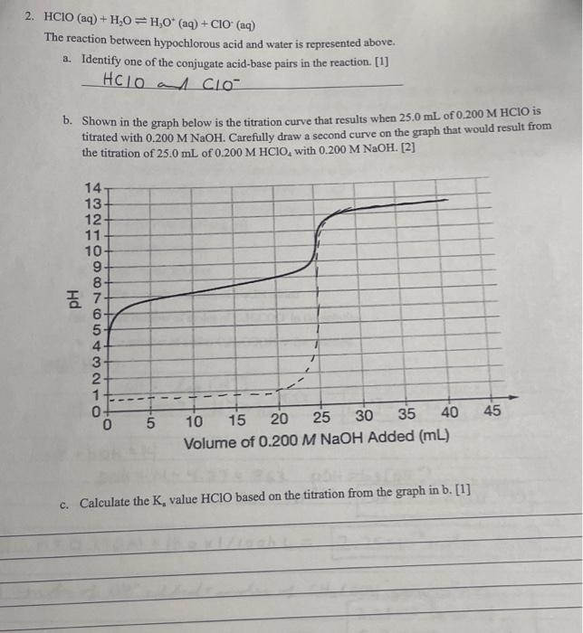 Solved 2. HClO(aq)+H2O⇌H3O+(aq)+ClO−(aq) The reaction | Chegg.com