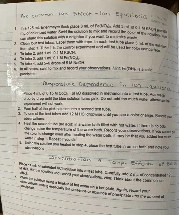 Finding the Kc values of the experimental procedures | Chegg.com