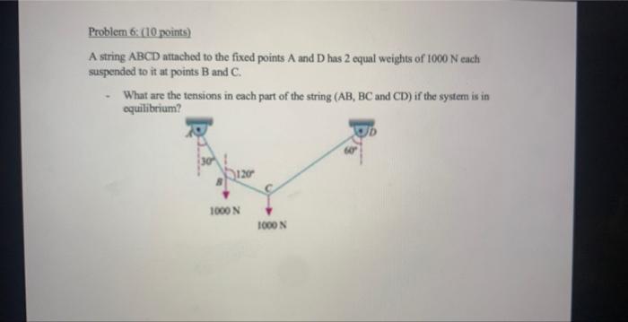 Solved A string ABCD attached to the fixed points A and D | Chegg.com
