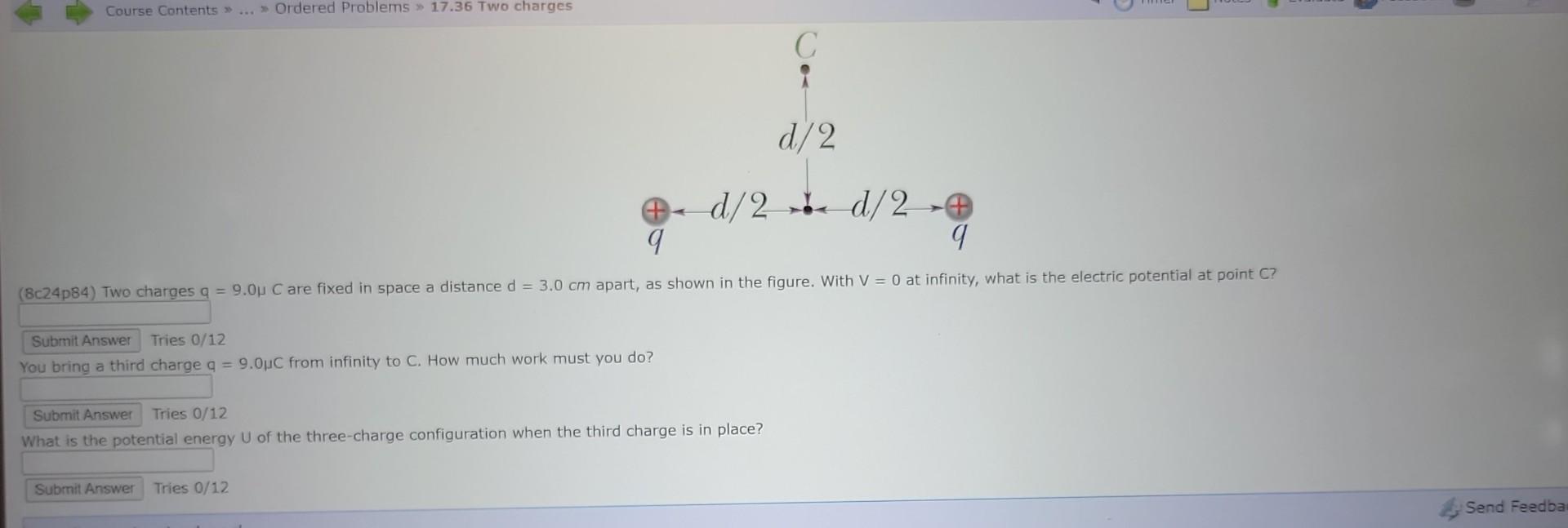 Solved (Rc24n84) Two charaes q=9.0μC are fixed in space a | Chegg.com