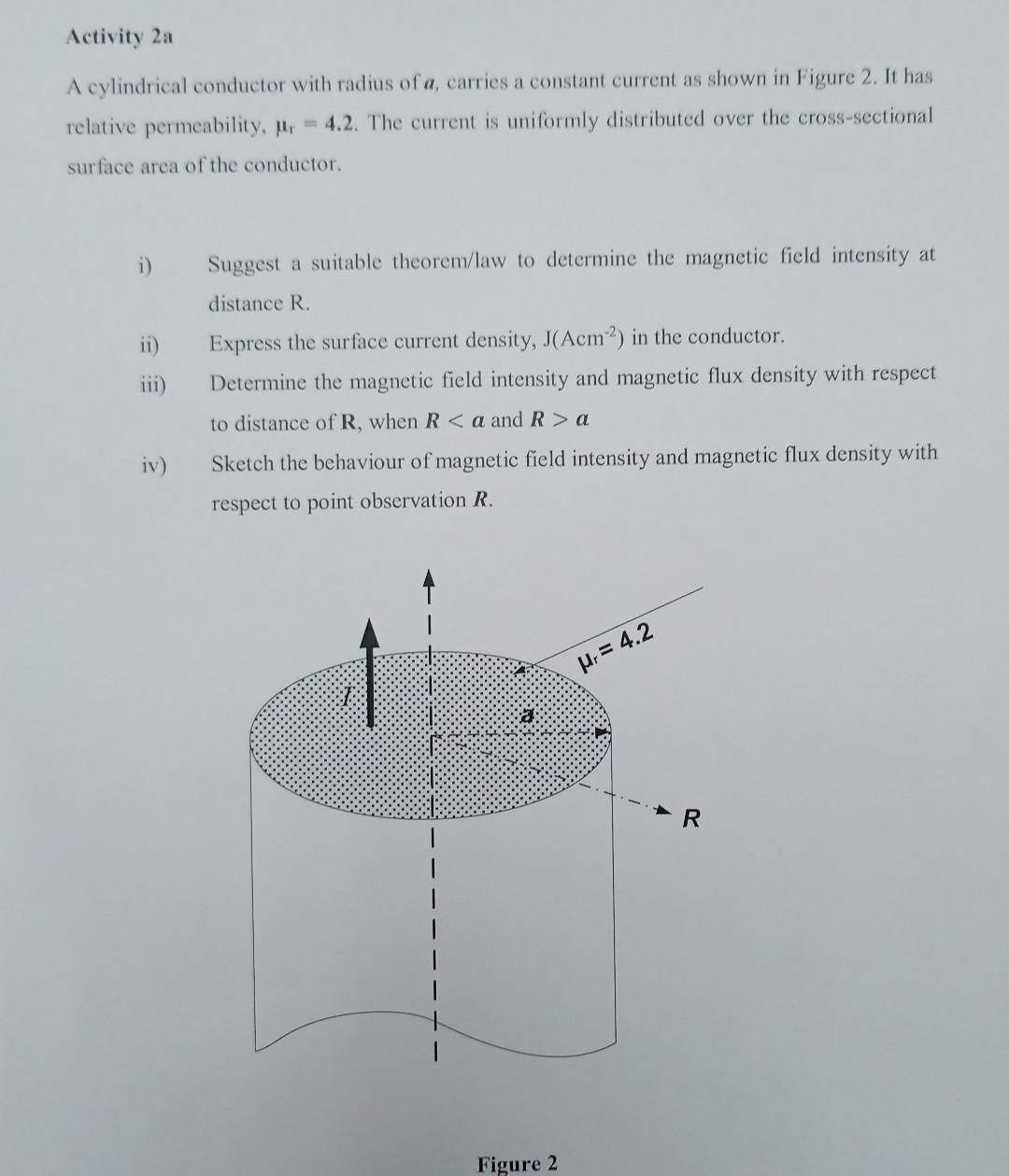 Solved Activity 2a A cylindrical conductor with radius of a, | Chegg.com