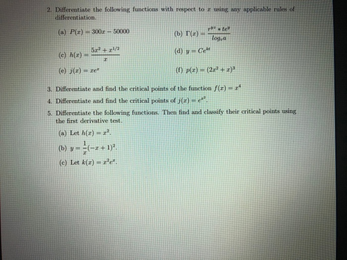 Solved 2. Differentiate the following functions with respect | Chegg.com
