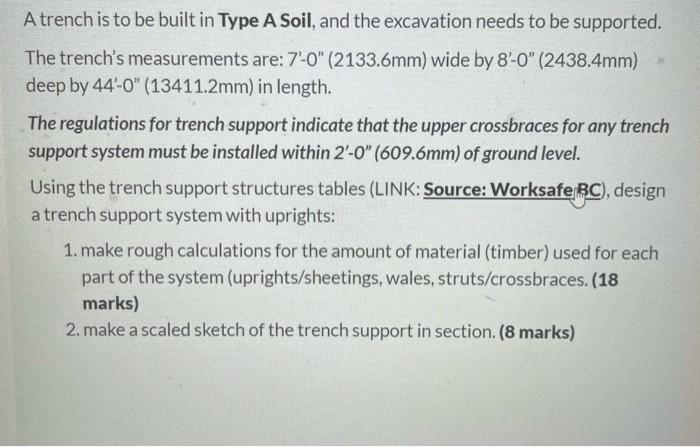 A trench is to be built in Type A Soil, and the | Chegg.com