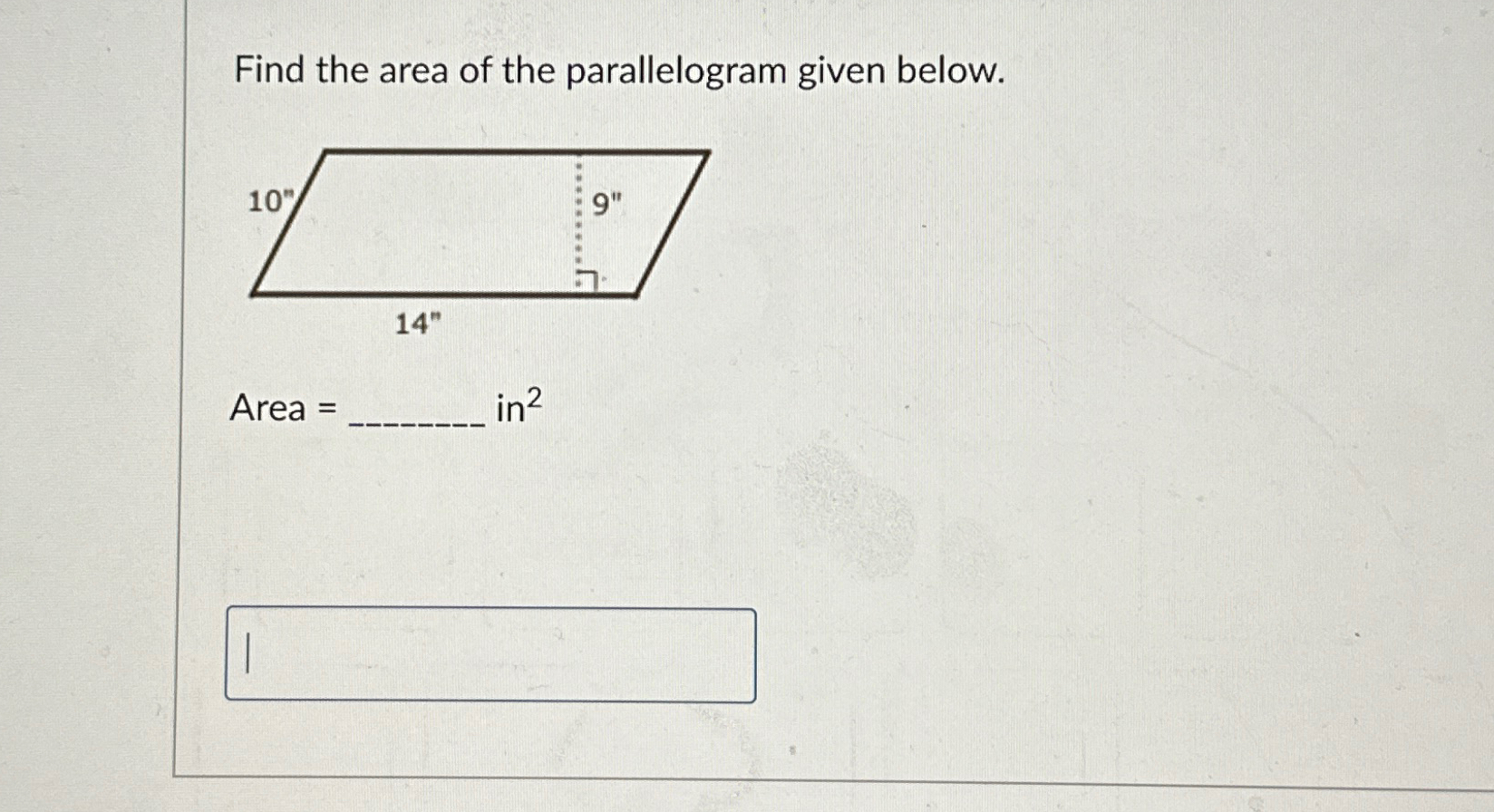 Solved Find the area of the parallelogram given below.Area | Chegg.com