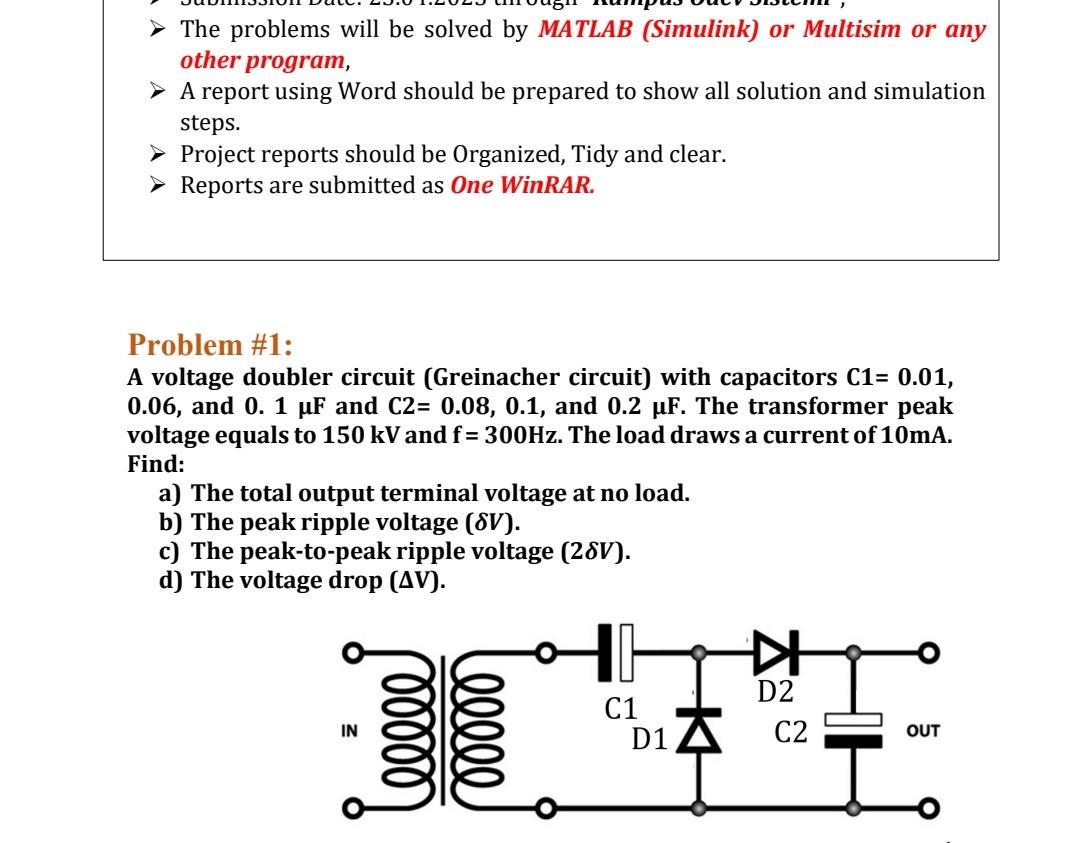 Solved The problems will be solved by MATLAB (Simulink) or | Chegg.com