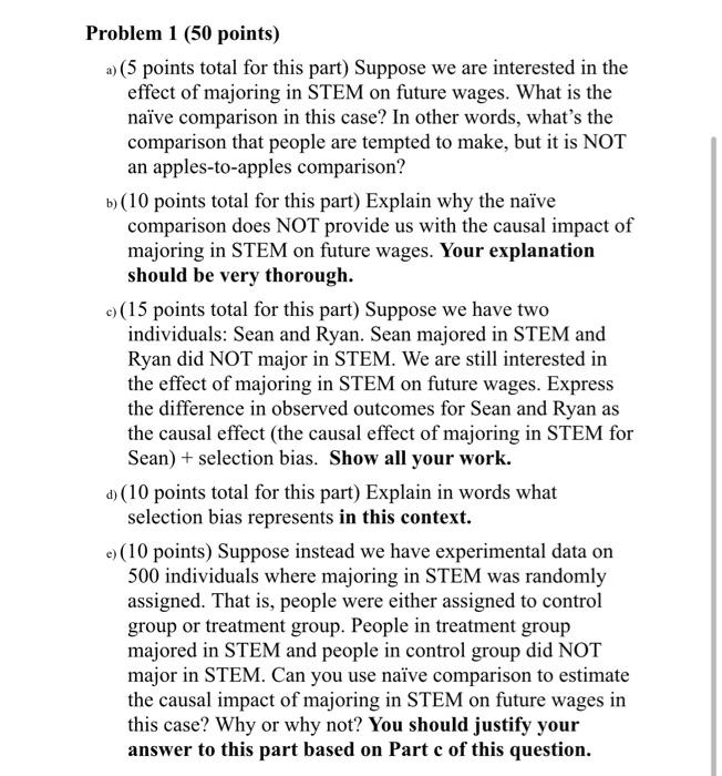 Solved Problem 1 (50 points) a) (5 points total for this | Chegg.com