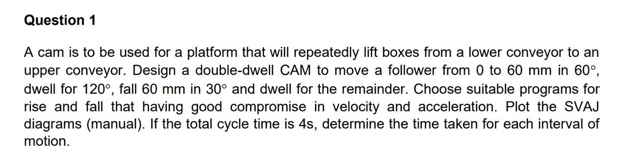 Solved help Question 1A cam is to be used for a platform | Chegg.com