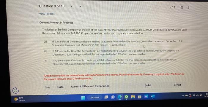 Solved Current Attempt in Progress The ledger of Suntand | Chegg.com