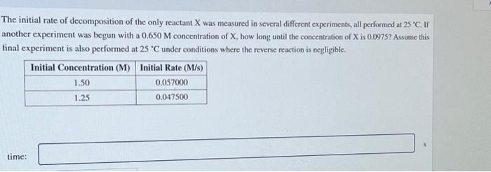 Solved The initial rate of decomposition of the only | Chegg.com