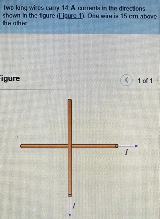 Solved Two long wires carry 14A currents in the directions | Chegg.com