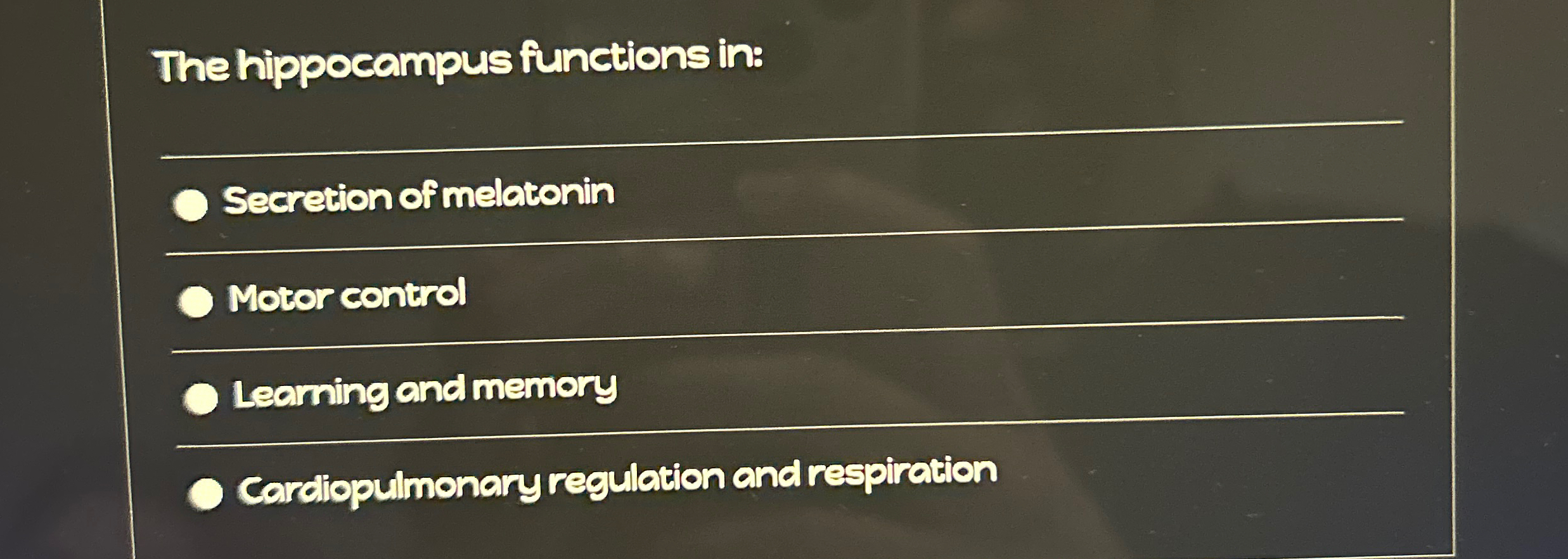 Solved The hippocampus functions in: q,Secretion of | Chegg.com