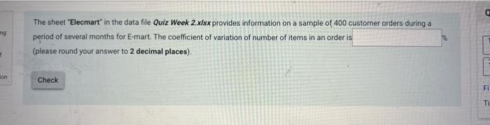 The sheet "Elecmart" in the data file Quiz Week | Chegg.com
