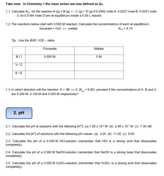 Solved Tutorial 2: Chemical equilibrium, pH, acids, bases | Chegg.com