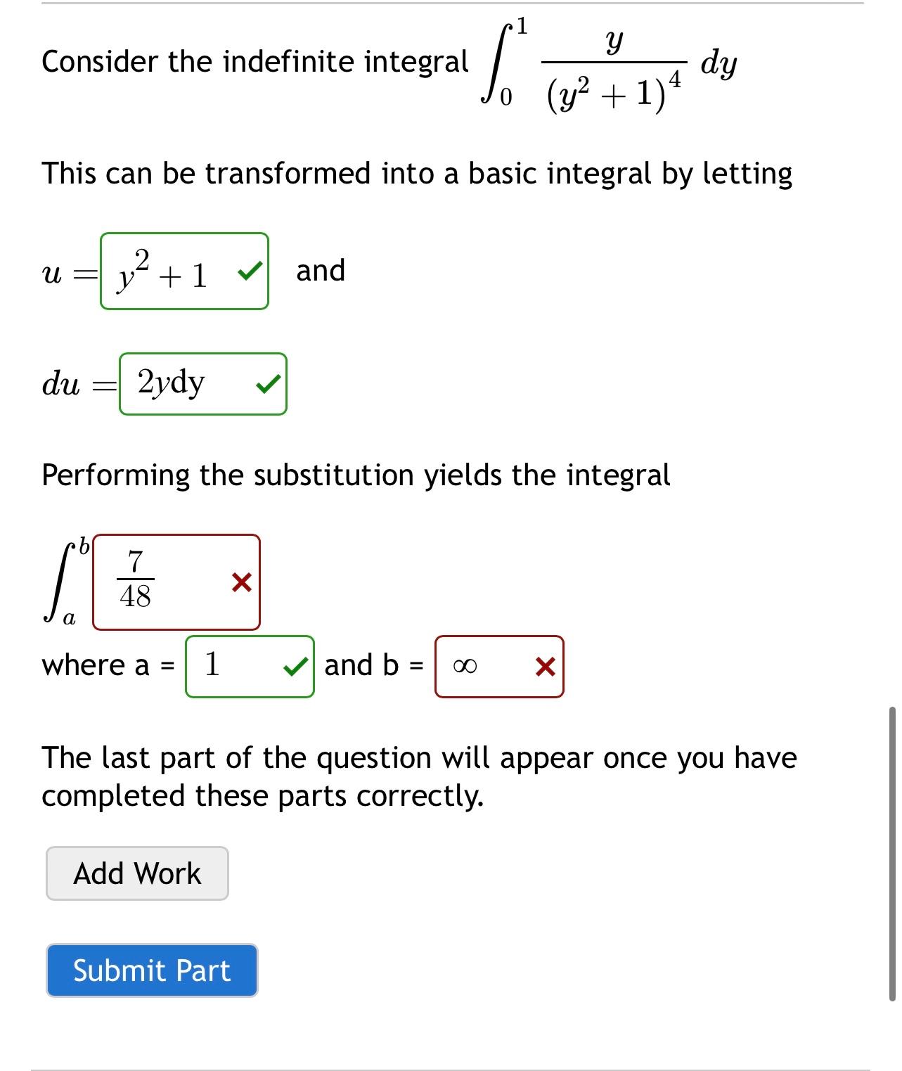 Solved Consider the indefinite integral ∫01y(y2+1)4dyThis | Chegg.com