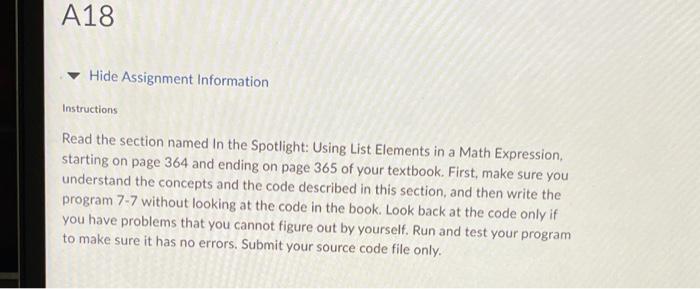 Solved A18 Hide Assignment Information Instructions Read the | Chegg.com
