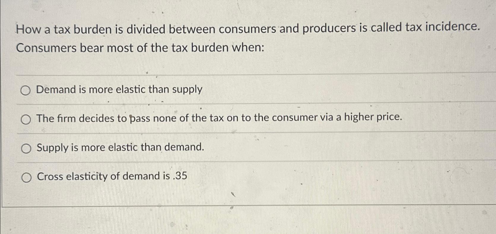 Solved How a tax burden is divided between consumers and | Chegg.com