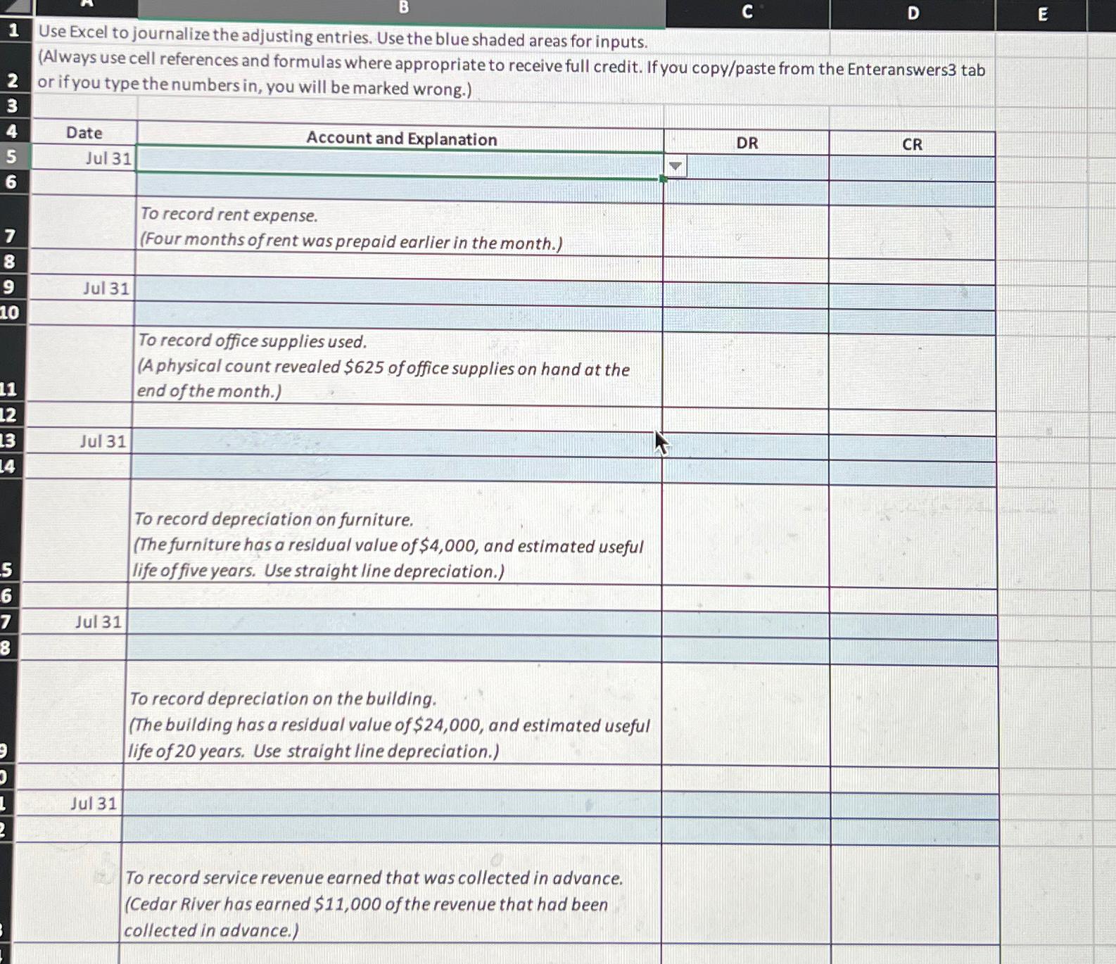 Solved Use Excel to journalize the adjusting entries. Use | Chegg.com