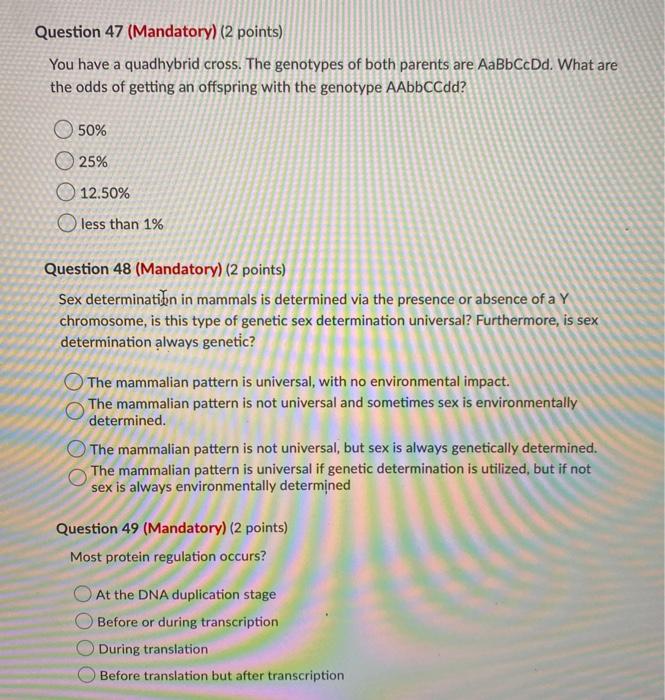 Solved Question 45 (Mandatory) (2 points) In humans, | Chegg.com Solved Question 45 (Mandatory) (2 points) In humans, | Chegg.com