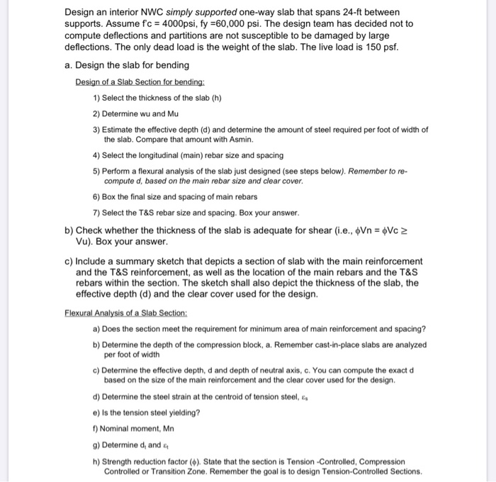 Solved Design an interior NWC simply supported one-way slab | Chegg.com