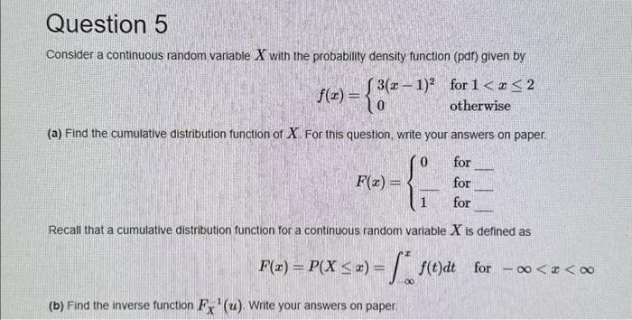Solved Consider A Continuous Random Variable X With The